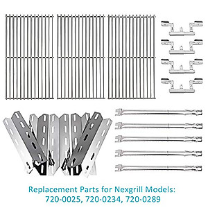 BBQration Stainless Steel Repair Kit Replacement Parts for Nexgrill 720-0025, 720-0234, 720-0289, Charmglow 720-0234, 720-0289, Kirkland 720-0025 Grill Burner Tube, Heat Plates and Cooking Grates