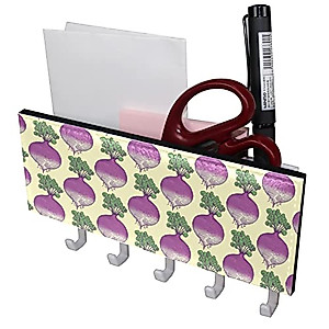 Leather Hook Rack Rail Wall Mounted, Rutabaga Vegetable Pattern Coat and Hat Self Adhesive Hooks up for Hanging Pant Towel Key Purse Kitchenware
