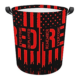 R.E.D Remember Everyone Deployed Red Friday Foldable Laundry Basket Waterproof Hamper Storage Bin Bag with Handle 16.5"x 16.5"x 17"