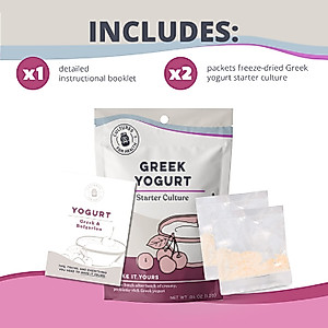Cultures for Health Greek Yogurt Starter Culture | 2 Packets Dehydrated Heirloom Style DIY Probiotic Yogurt | Delicious for Smoothies, Granola and Berries, Tzatziki, Soup, & Other Healthy Snacks