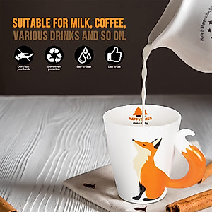 FRYSEFDFV Cute Cartoon Animal Shape Fox Porcelain Coffee Mugs Gifts For Women & Men, 12oz Funny White Ceramic Cups for Latte, Hot Tea, Cappuccino, Mocha, Cocoa