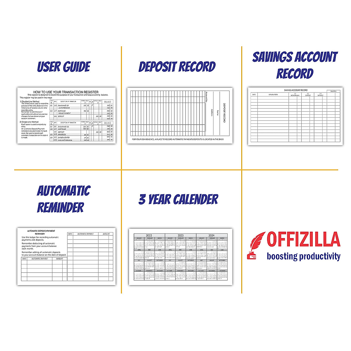 12 Check Registers for Personal Checkbook with Thicker No Bleed Paper, 6 x 3-Inches – Easy to Read and Portable Checkbook Register for Personal or Business Log, Deposit, Credit & Saving Bank Account