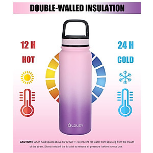 Oldley Water Bottles 20 oz Insulated Water Bottle with Straw 3 Lids,Vacuum Stainless Steel Water Bottles, Leak & Sweat Proof Sport Water Bottle Gym for Kids Adults