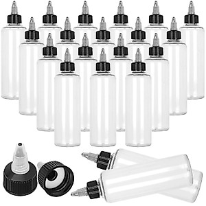 SENENQU 32PCS Round LDPE Plastic Squeeze Bottles Natural Boston Round Bottles Dispensing Bottles with Twist Top Cap for Crafts, Art, Glue and More(4oz, Clear)