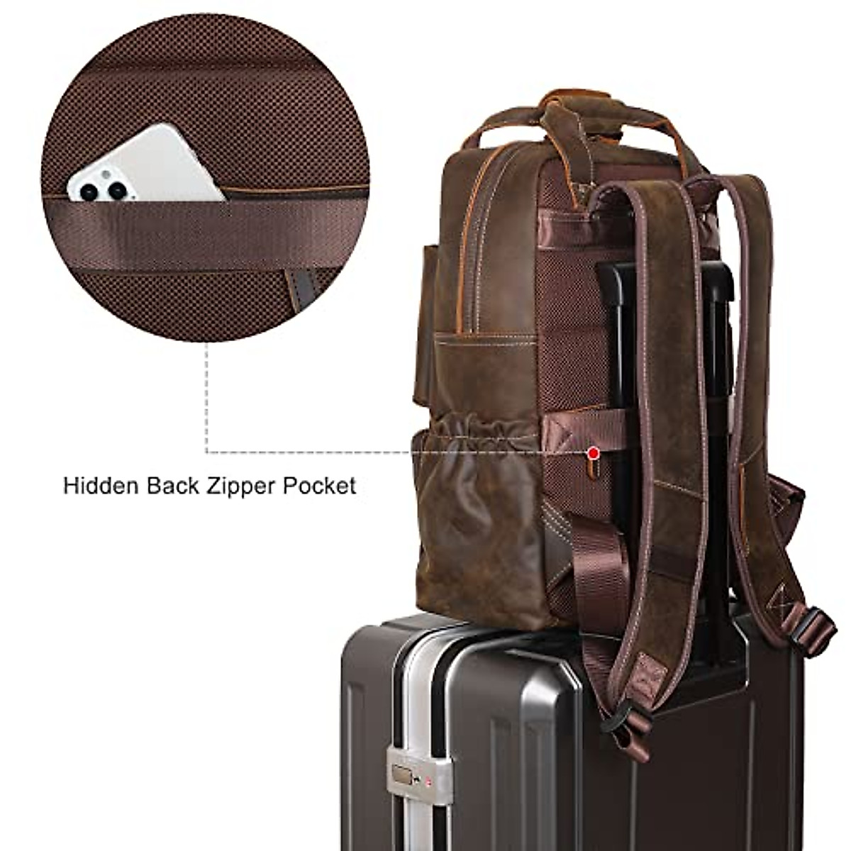 TIDING Genuine Leather Backpack for Men 17.3 Inch Laptop Bag Large Capacity Business Travel Daypack