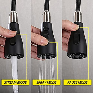 Keonjinn Black Kitchen Faucet with Pull Down Sprayer, Stainless Steel Kitchen Sink Faucet Single Handle Pull Down Kitchen Faucets, High Arc Single Hole Matte Black Kitchen Faucets with Deck Plate