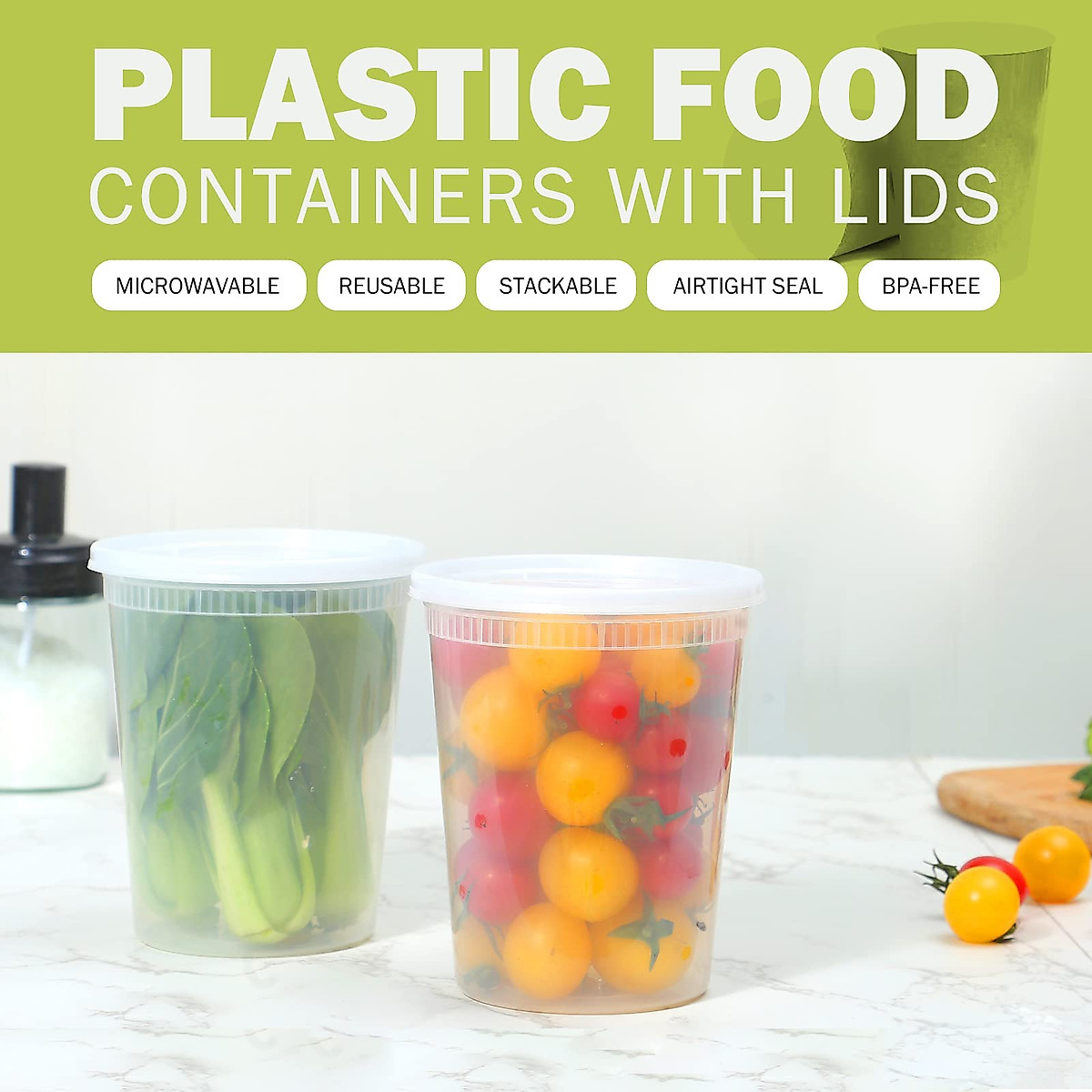 MANSHU 30 Sets 32oz Plastic Deli Food Storage Soup Containers with Airtight Lids, Food Prep and Storage.