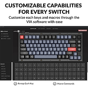 Keychron V1 Wired Custom Mechanical Keyboard Knob Version, 75% Layout QMK/VIA Programmable with Hot-swappable Keychron K Pro Red Switch Compatible with Mac Windows Linux (Frosted Black-Translucent)