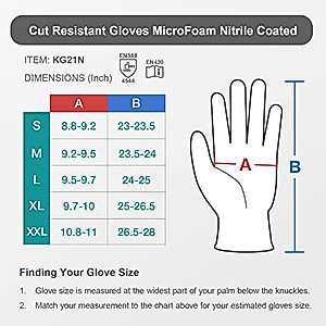 Cut Resistant Gloves, MicroFoam Nitrile Coated, ANSI Cut level A3,Superior Grip Performance,Durable, Safety Work Gloves For Men and Women, Ideal for General Duty Work, KG21NB, 2 Pairs Grey, Large