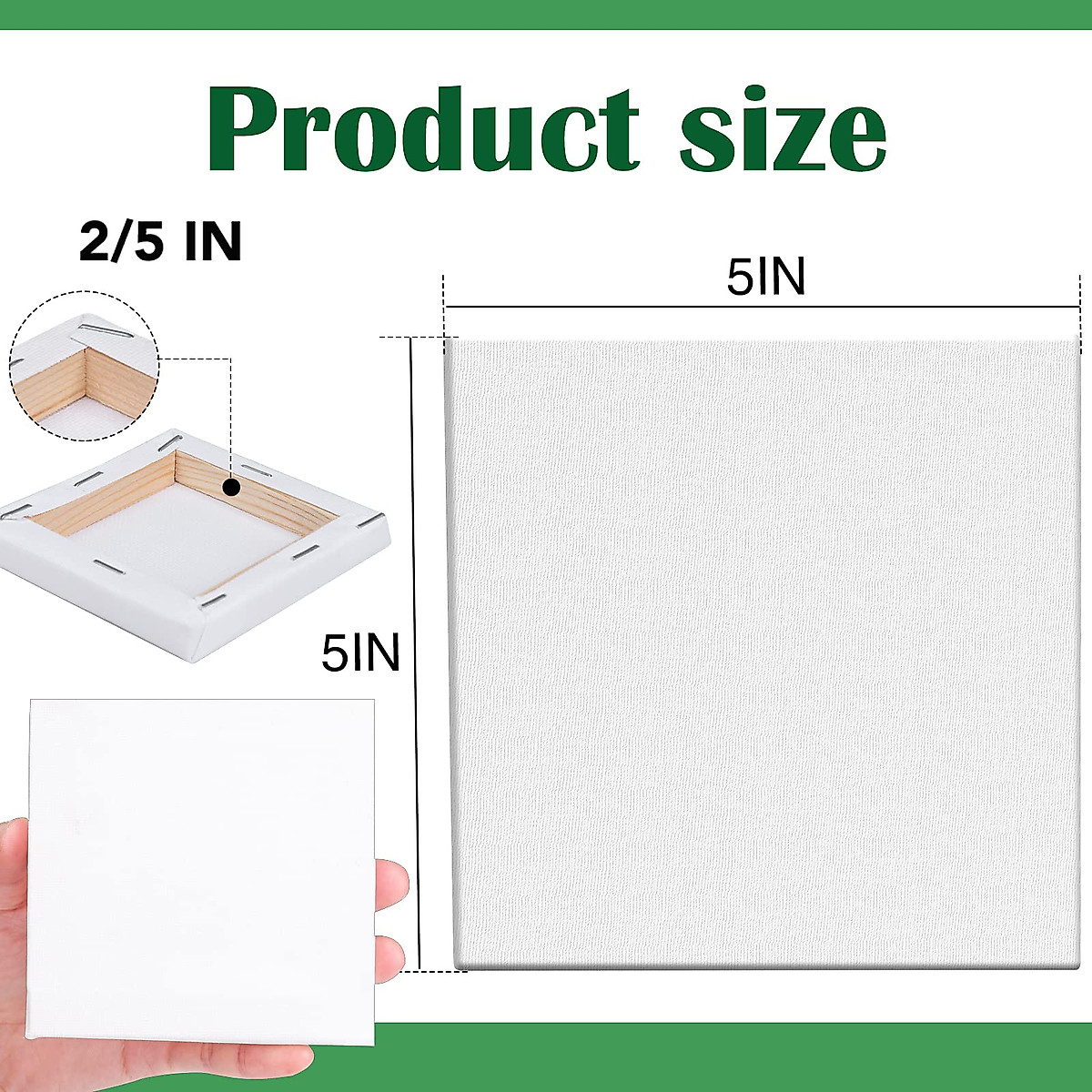 ESRICH Mini Stretched Canvas 10 Pack 5x5inch, 2/5''Profile Art Primed Canvases for Painting, Cotton Small Professional Stretched Canvas for Kids and Art Supplies, for Acrylics, Oils.