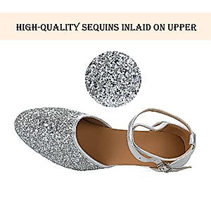 TRIWORIAE - Women/Girl Ballroom/Latin/Standard Dance Shoes Sandals Silver Suede Sole Indoor 8