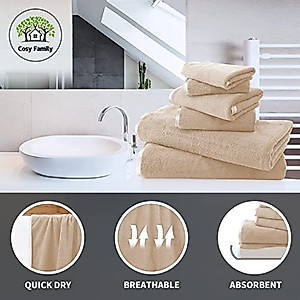 Cosy Family Microfiber 8-Piece Towel Set, 2 Bath Towels, 2 Hand Towels, and 4 Wash Cloths, Ultra Soft Highly Absorbent Towels for Bathroom, Gym, Hotel, Beach and Spa (Brown)