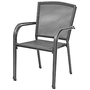 vidaXL 2X Stackable Patio Chairs Steel Gray Garden Outdoor Dining Mesh Seats
