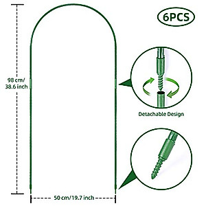 Extra Tall Metal Garden Hoops, Ohuhu 6 PCS Durable Thickened Greenhouse Hoop Rustproof Extra-Long 19.7"x38.6" Steel Tunnel with Splicing Stakes, Green House Arched Hoops for Raised Beds Fabric Netting