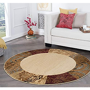 Sedona Transitional Floral Beige Round Area Rug, 8' Round