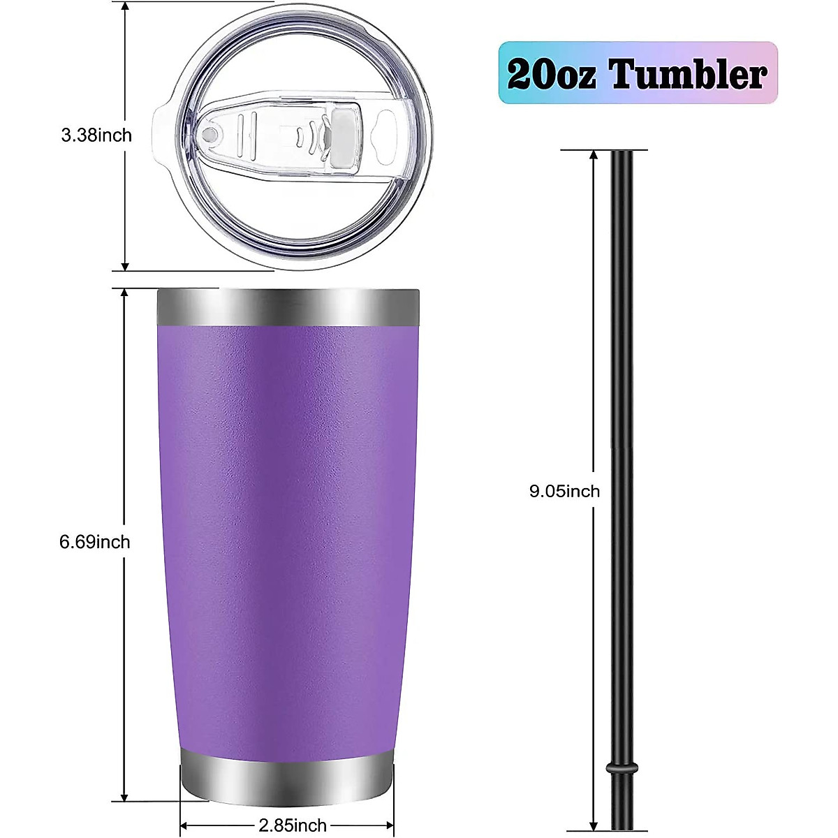 VEGOND 20oz Tumbler with Lid and Straw Stainless Steel Tumbler Cup Vacuum Insulated Double Wall Travel Coffee Mug Powder Coated Coffee Cup(Purple 1 Pack)