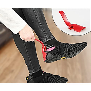 Home-X Shoe Helpers, Ergonomic Easy Shoe Helpers with Curved Handles for Pulling Shoes On, One Size Fits All, Durable Plastic for Multiple Uses, Set of 6, 6" L x 1 ¾” W x 1 ¼” H, Red