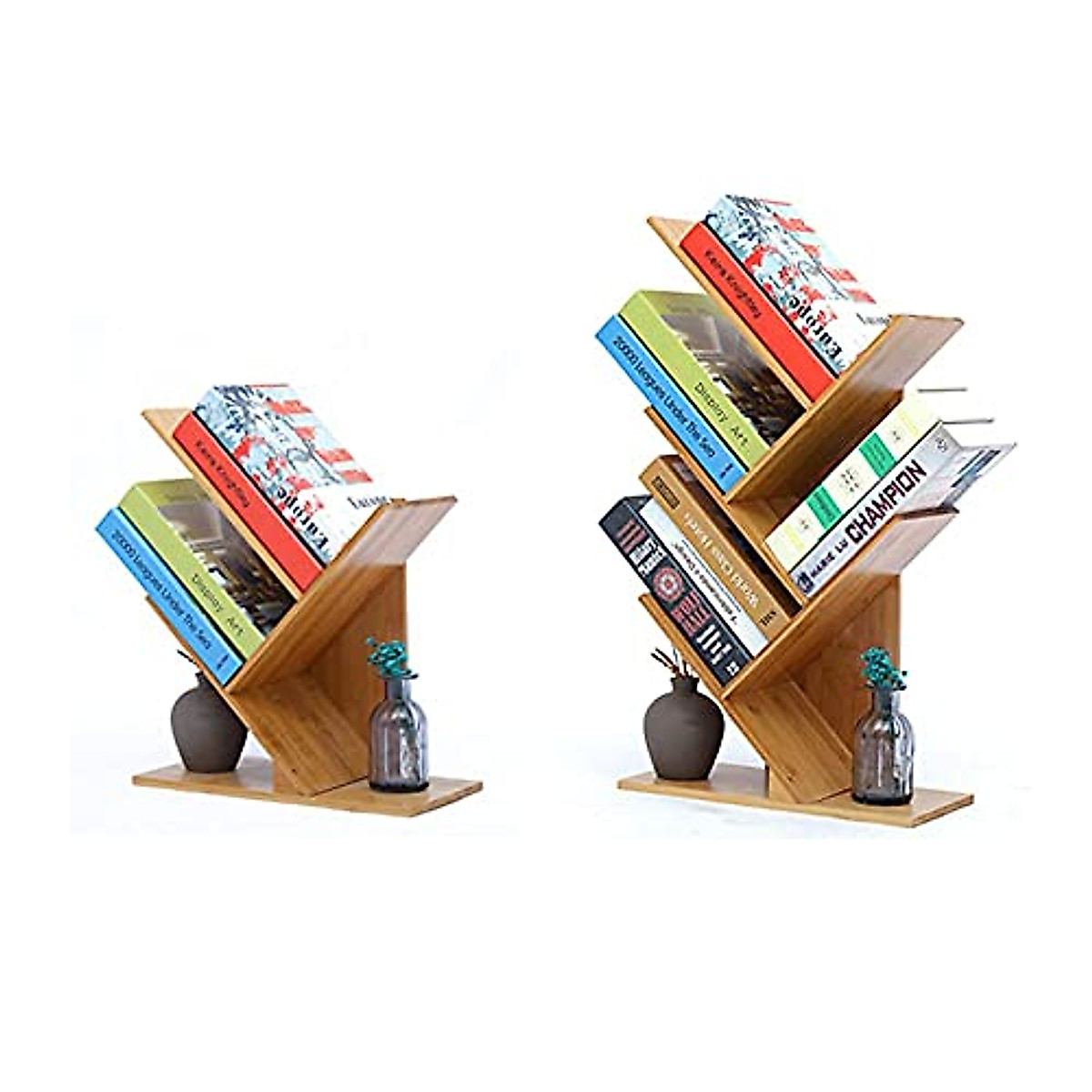 Desktop Bamboo Bookshelf Desk 3-Tier Book Storage Organizer Shelves Tree Bookshelf, Floor Standing Bookcase, Wood Storage Rack for Office Home School Shelf Display Creative Bookcas (Bamboo Wood)