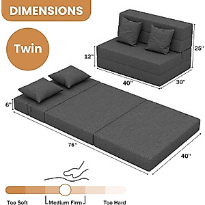 yoyomax Folding Sofa Bed with 2*Pillow, Convertible SleeperChair, Sleeper Futon SofaBed Couch - Linen Fabric Floor FoldableBed Mattress for Living Room/Dorm/Guest Room/Home Office/Apartment, Standard