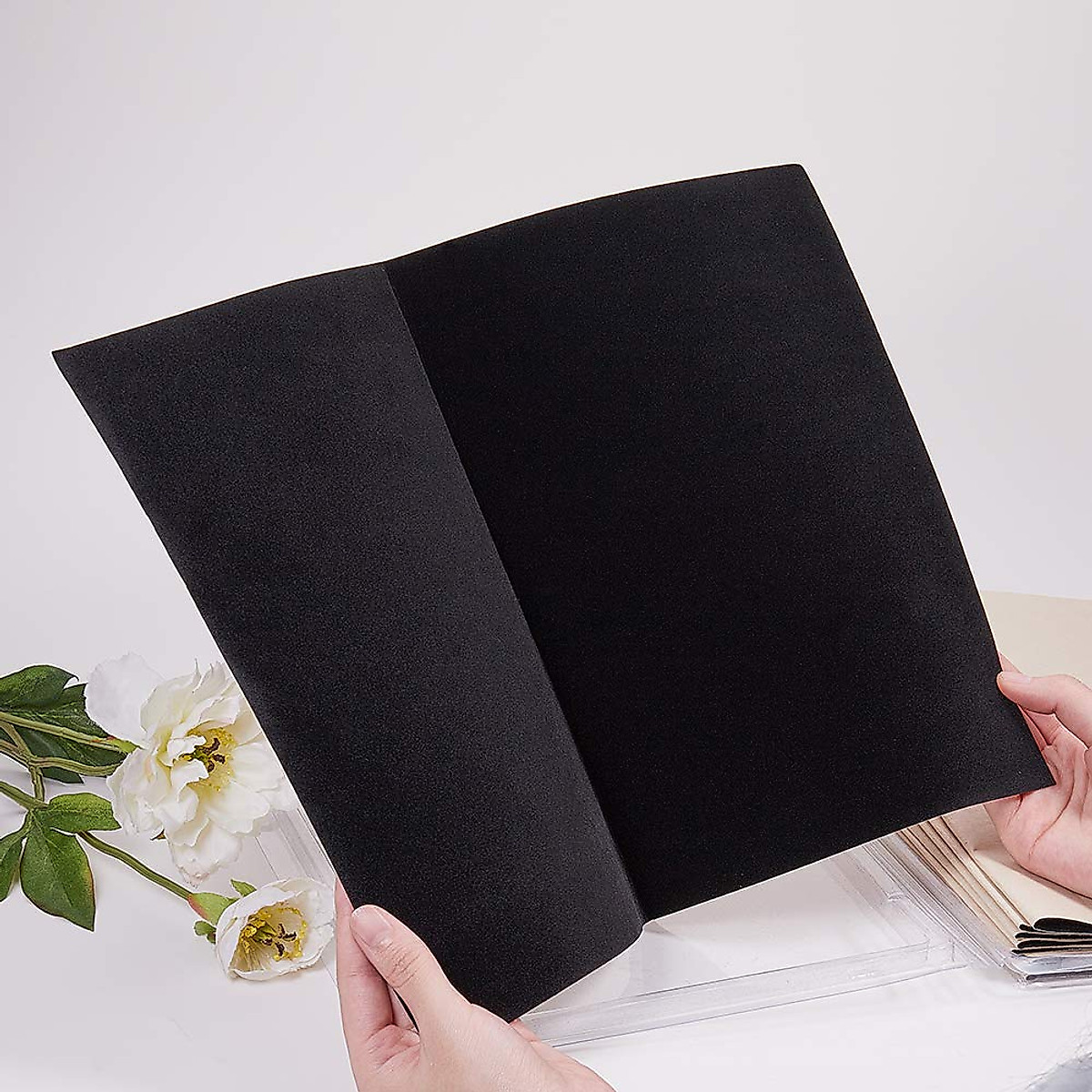 BENECREAT 12PCS 11.5"x15.5" Large Black Halloween Velvet Adhesive Back Sheet Jewelry Box Liner Fabric, Durable and Water Resistant for Festival Art Craft Making