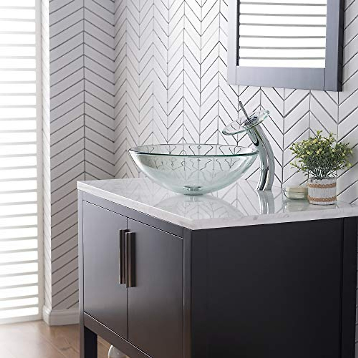 Kraus KGW-1700CH-CL Single Lever Vessel Glass Waterfall Bathroom Faucet Chrome with Clear Glass Disk