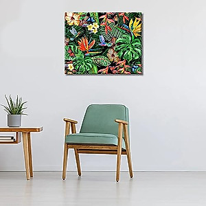 Tropical Flowers Watercolor Paint by Number, Leaves and Plants Paint by Numbers for Adults Kids Beginner, Bird DIY Oil Painting by Numbers on Canvas for Kids Perfect Gifts, 16x20 Inch, Without Framed
