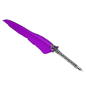Ciglow Retro Feather Pen, Calligraphy Dip Feather Pen Sealing Set with 5pcs Nib Empty Ink Bottle Writing Pen Gift Box for Christmas, Valentine.(Purple)