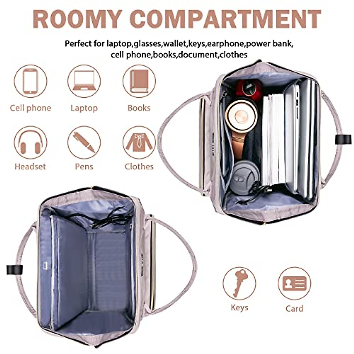 EMPSIGN Laptop Backpack for Women 15.6 Inch Travel Work Backpack, 35L Waterproof Backpack Pures with USB Port &amp; RFID Blocking, Largre Capacity Casual College Backpack, Grey Pink