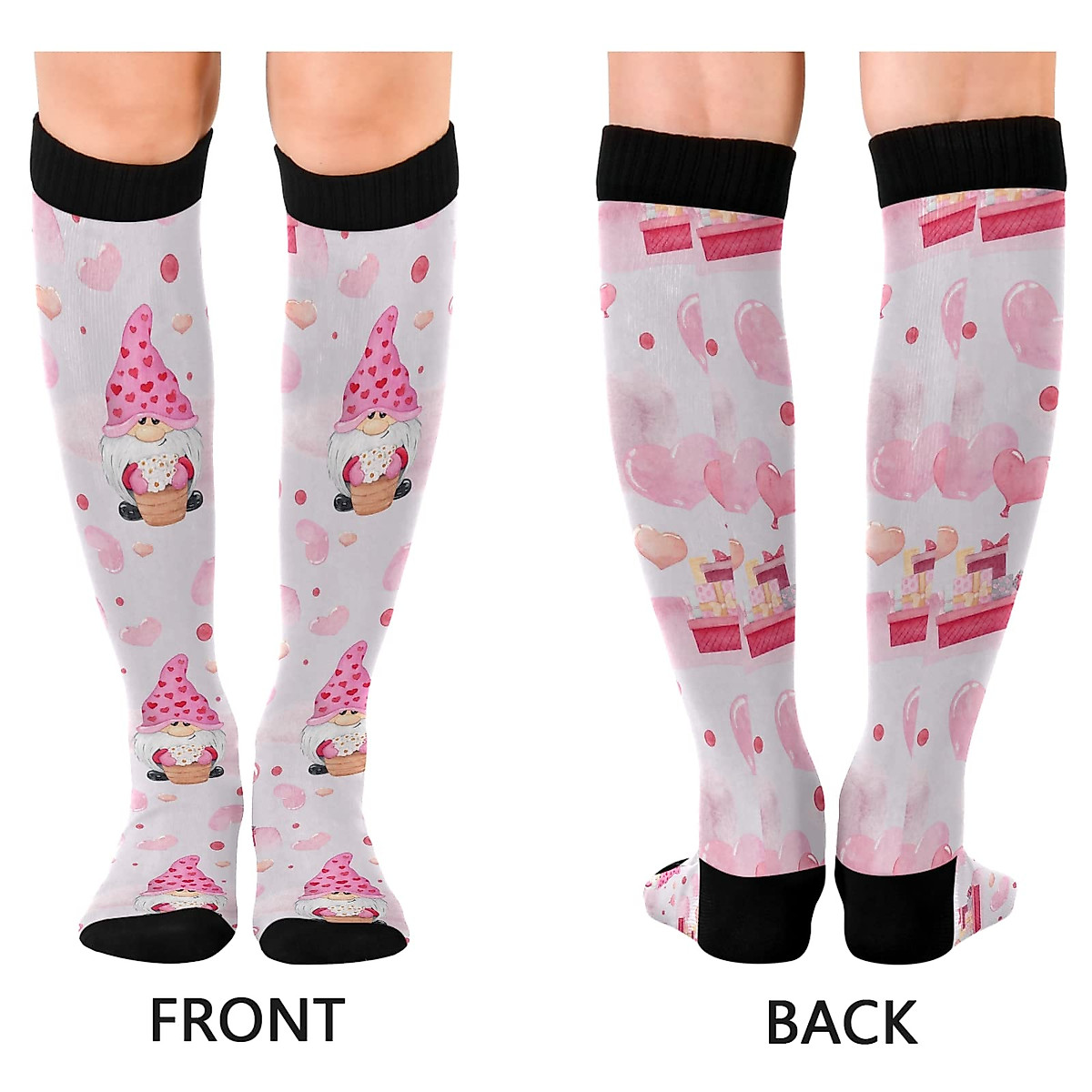 xigua Valentine's Mother's Day Cute Gnome Compression Socks 20-30mmHg Knee High Stockings for Sport Nursing - 1 Pair