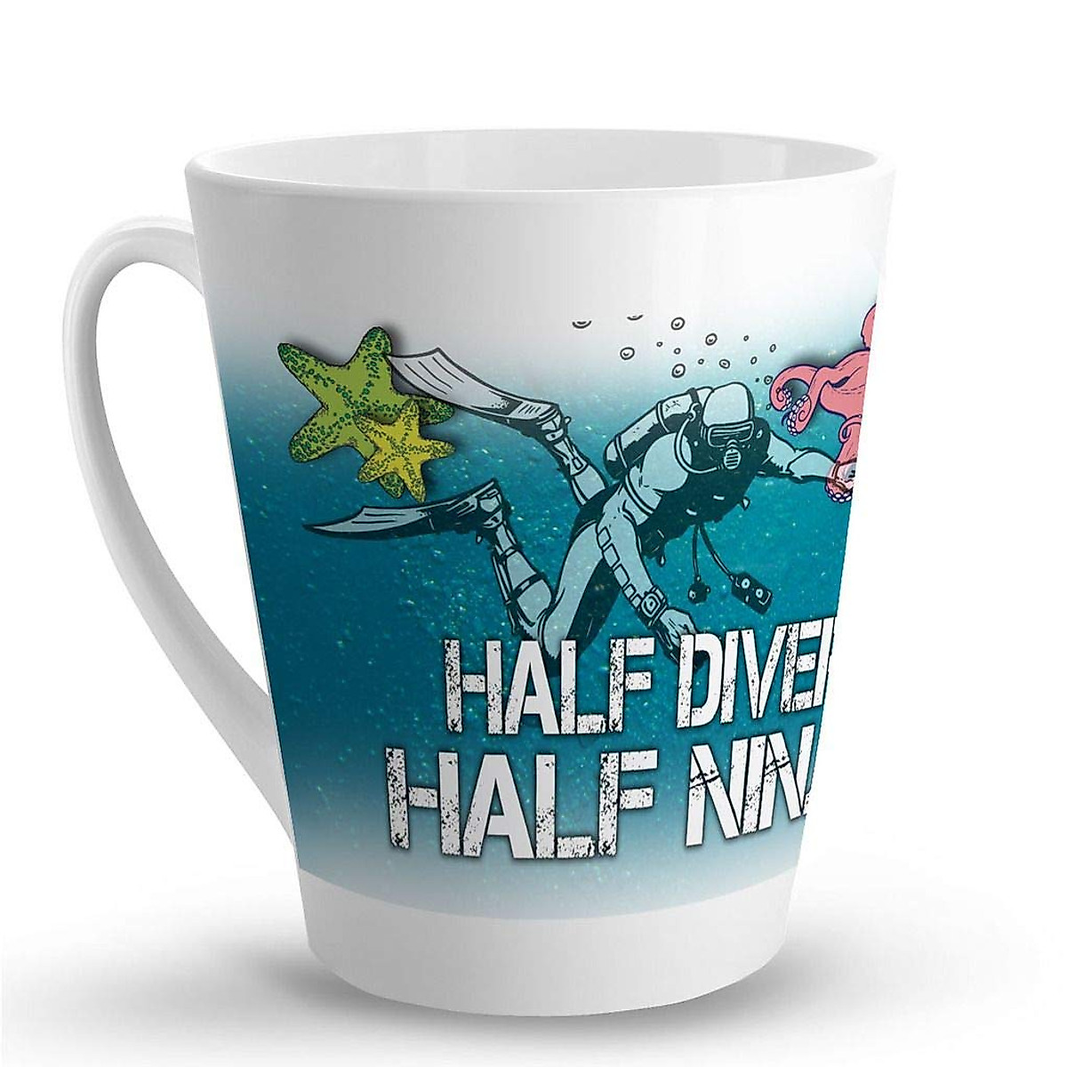 Makoroni - HALF DIVER HALF NINJA Scuba Diving Coffee Mug - 12 Oz. Ceramic Latte Mug Latte Cup, p28