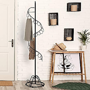 MyGift Black Metal Freestanding Scarf Hanger and Belt Display Holder Organizer with 25 Rings and Spiral Design, Decorative Shawl and Scarves Rack