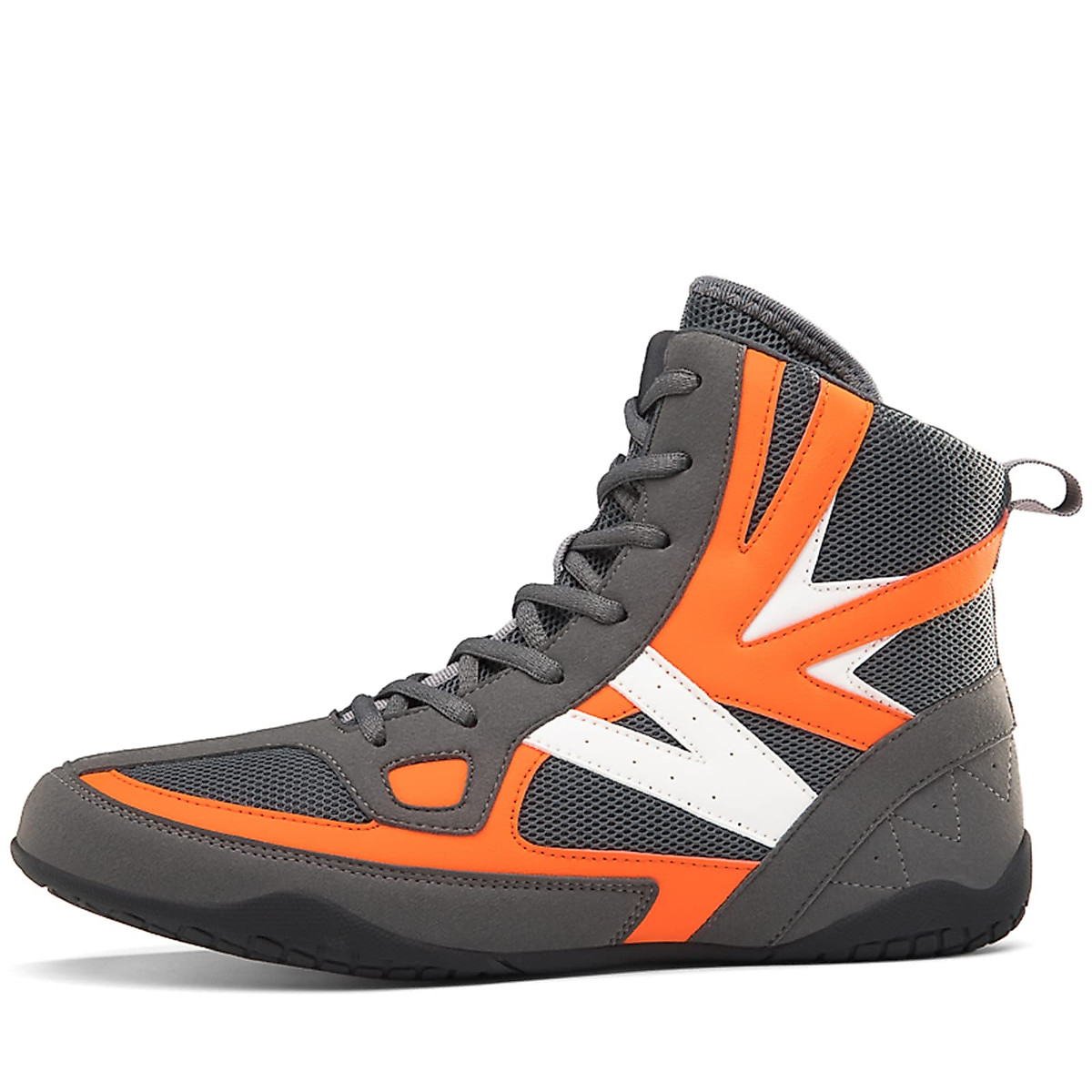 Cmadolrs Men's and Women's high top Wrestling Shoes Non Slip Breathable Boxing Shoes Wrestling Training Shoes Speed Grey/Orange