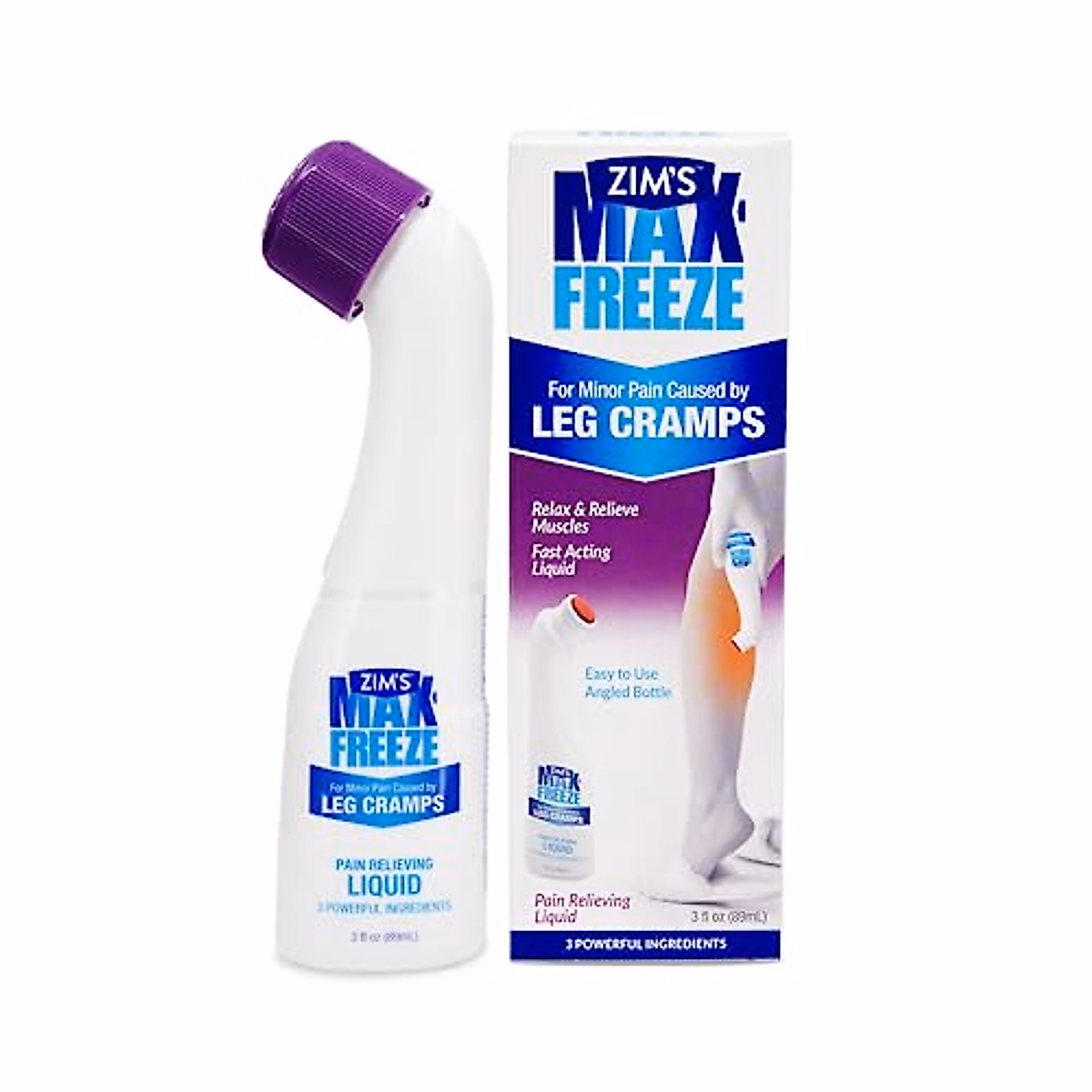 Zim's Max Freeze Leg Cramp - Quick Penetrating Liquid for Minor Pain Caused by Leg Cramps - Easy, No Mess Applicator - 3oz