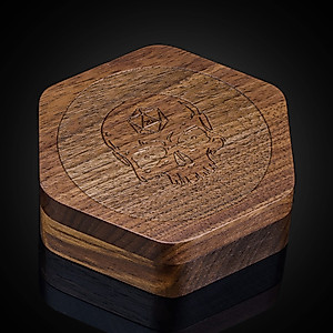 UDIXI Wooden Dice Box Skull Pattern, Walnut Dice Case with Magnetic Lid for Storage 7-Die Polyhedral Dice Set, Easy Carring, DND Gift (Hexagon)