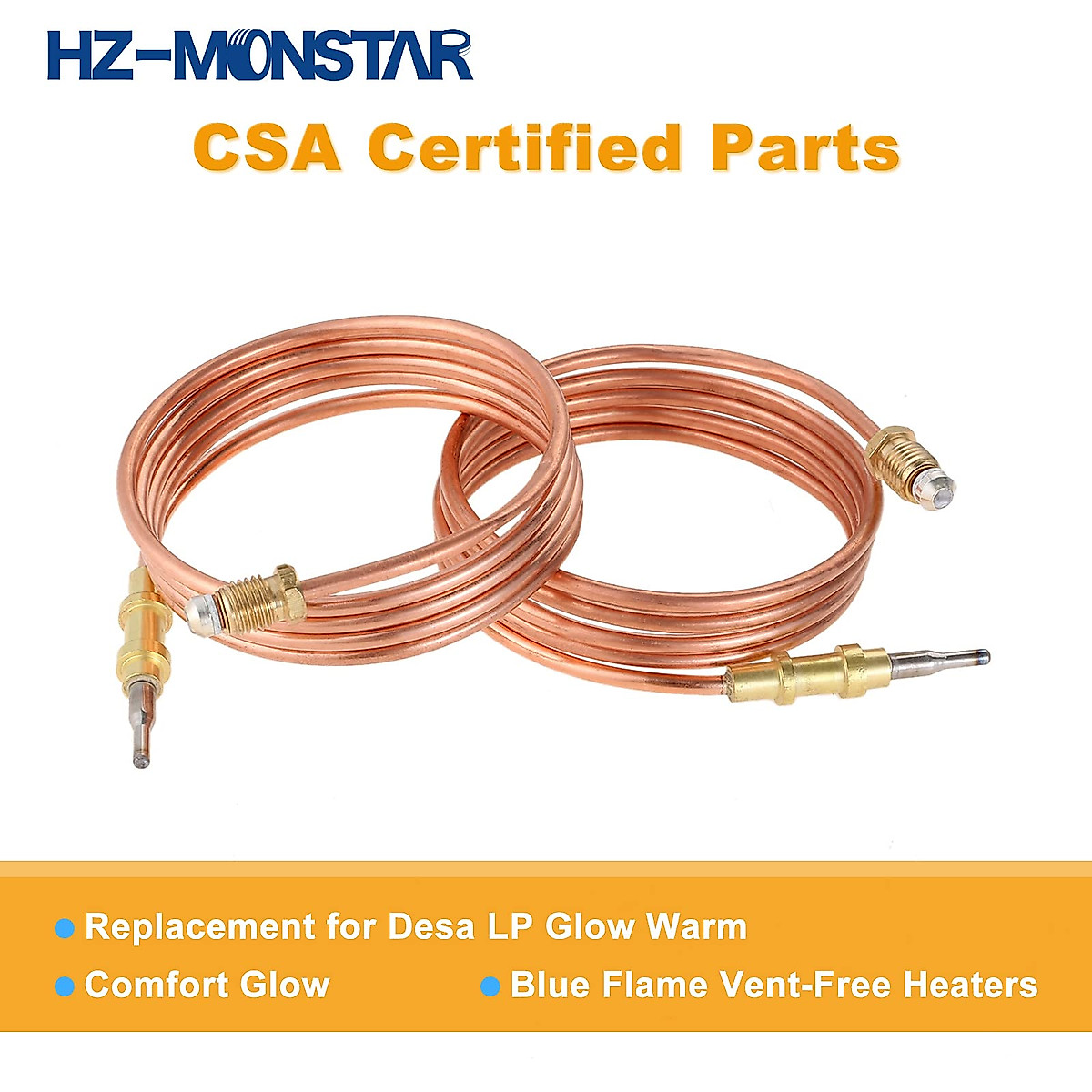 2 PCs Gas Heater Thermocouple, 39.5" M8x1 Thread Thermocouple Replacement for Desa LP Vent Free Wall heater Desa LP Glow Warm Comfort Glow Heater BBQ Grill or Fire Pit Heater or Gas Water Heater