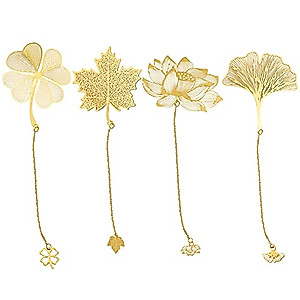 4 Pcs Metal Bookmarks with Chain, Golden Hollow Bookmark Graduation Gifts for Women, Men, Book Lovers, Writers, Readers
