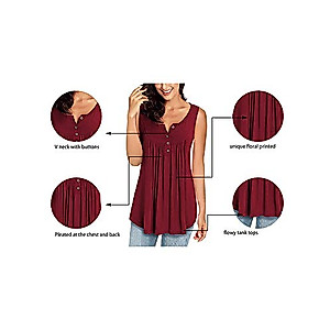MIROL Womens Fall Sleeveless Long Sleeve V Neck Solid Color Casual Swing Flowy Tank Tops with Buttons, Wine, XX-Large