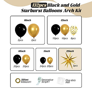 FOTIOMRG Black and Gold Balloons Garland Arch Kit, 5 10 12 18inch Black Gold Confetti Latex Balloons for 2024 Graduation Decorations Anniversary Birthday Party Decorations