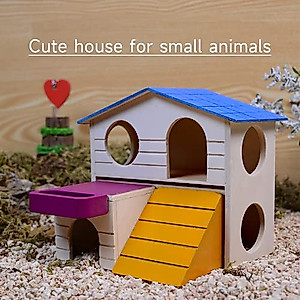 BEEMERIT Pet Small Animal Hideout Hamster House with Funny Climbing Ladder Slide Wooden Hut Play Toys Chew Toys for Small Animals Like Dwarf Hamsters and Guinea Pigs