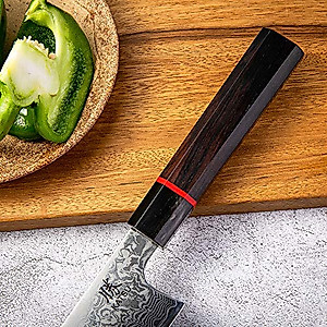 KATSU Kiritsuke Chef Knife - Damascus - Japanese Kitchen Knife - 8-inch - Handcrafted Octagonal Handle - Wood Sheath & Gift Box (Kritsuke Knife)