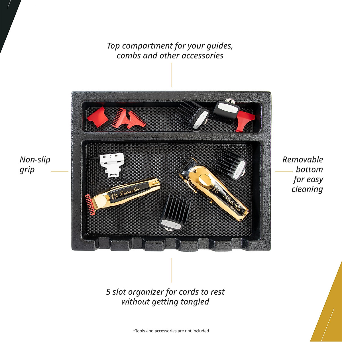 Wahl Professional Barber Tray 5 Slot Organizer with Non-Slip Material for Clippers and Guides