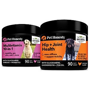 PetHonesty 10 in 1 Multivitamin + Hip & Joint Health Soft Chew Supplement Bundle - Dog Vitamins - Glucosamine Chondroitin, Omegas, Turmeric and MSM for Overall Dog Health, Joint Supplement for Dogs.