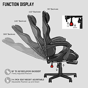 Soontrans Gaming Chairs with Footrest, PU Leather Office Chair, Gamer Chair,Ergonomic Game Chair with Height Adjustment, Lumbar Support (Carbon Black)