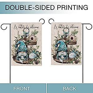 Hzppyz Winter Welcome Gnome Garden Flag Joy Double Sided, Decorative House Yard Pine Tree Branch Pinecone Birdhouse Tiered Tray Outdoor Small Decor, Christmas Farmhouse Home Outside Decorations 12x18
