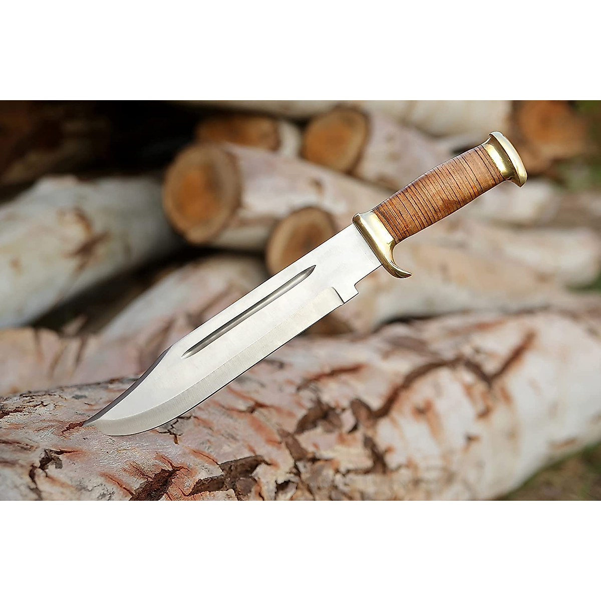 Crocodile Dundee Knife KE-0547-HK D 2 Steel Custom Handmade 18inch Horn & Leather Handle Large Hunting Crocodile Dundee Knife With Leather Sheath & Belt Loop Silver