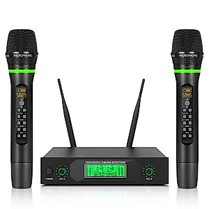 XTUGA Wireless Microphone System 50 Frequencies Rechargable Dual Mental Cordless Dynamic Microphone Set, 290ft, Echo,Treble,Bass for DJ/Church/Karaoke/Wedding/Party Home KTV Set