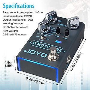 JOYO Reverb Pedal 9 Digital Reverb Types with Modulation and Trail Function for Electric Guitar Effect (Atmosphere R-14)