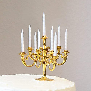 Luxury Candelabra Birthday Candles, Special Cake Candles, Party and Event Unique Candle, Cake Topper with 9 Candles, Cake Candle Holders, Cake Decorations, Romantic Propose Candles (Metallic Gold)