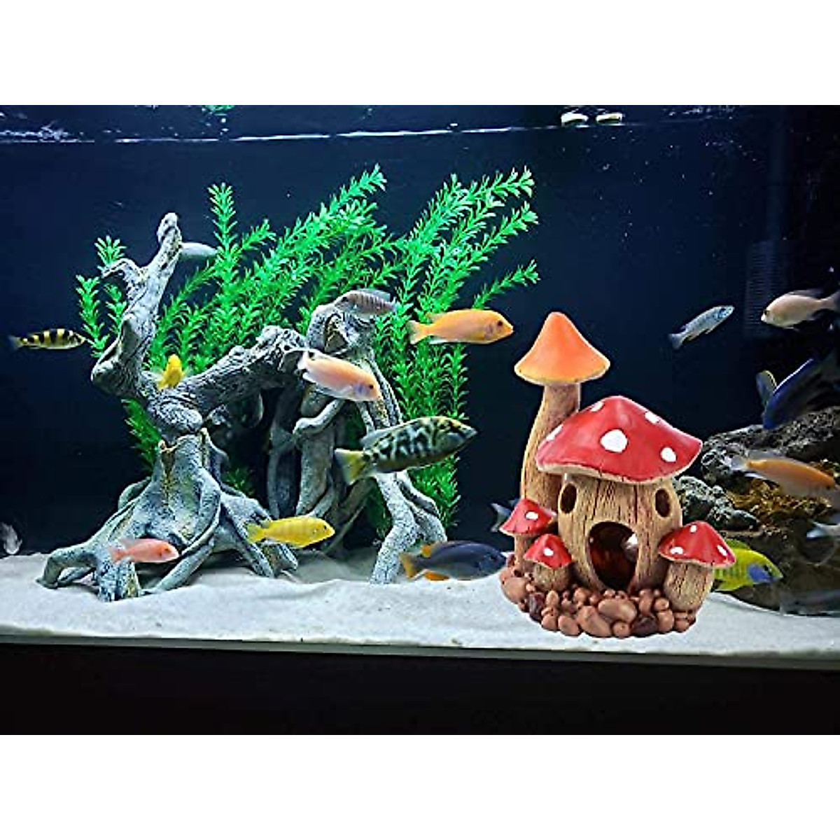 Mairuker Aquarium Mushroom House,Fish Tank Cave Ornament Pleco Caves for Fish Tank Hideaway Decor and Fairy Garden Decorations