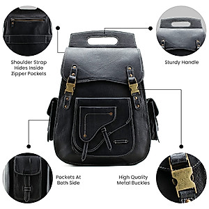 Handmade World Vintage Full Grain 18 Inch Black Leather Laptop Large Backpack Casual Bookbag Daypack Camping Travel Rucksack Knapsack